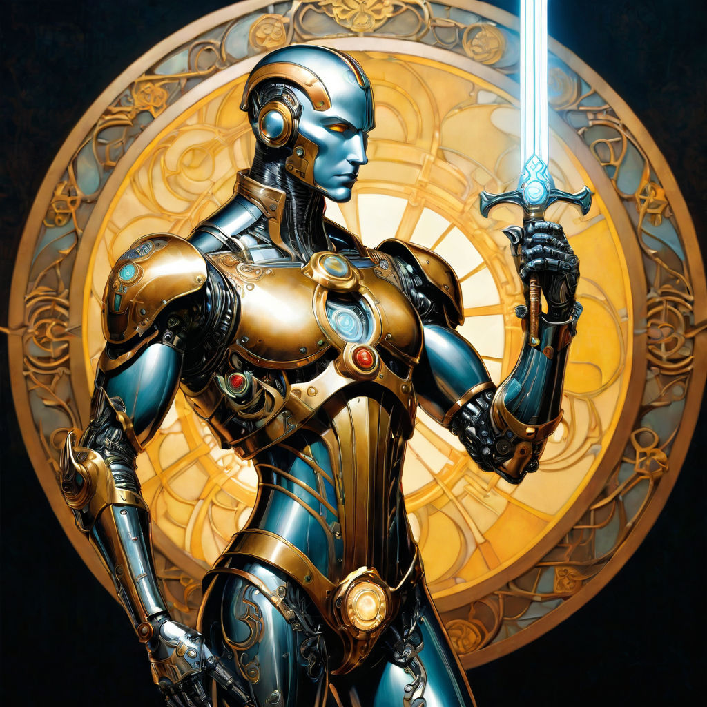 The image shows a cyborg with an Art Nouveau body. The cybor... by ...