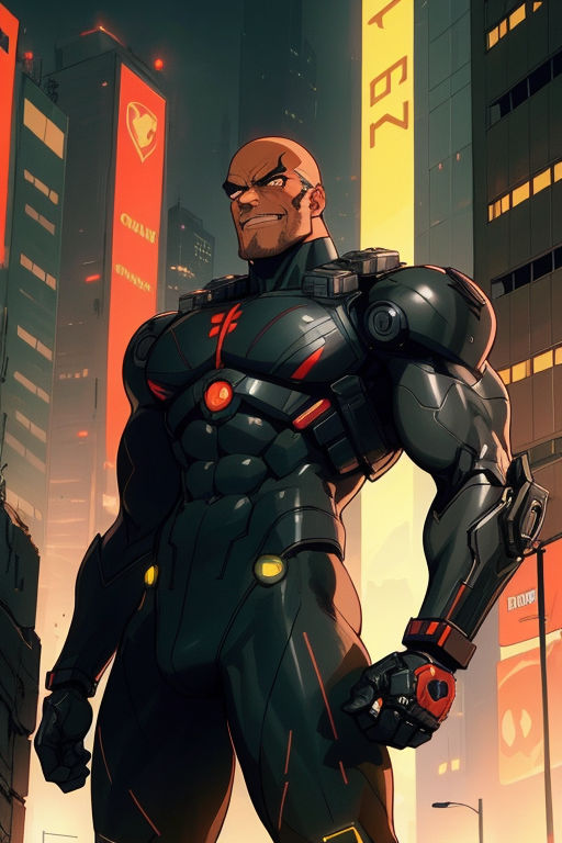 [muscular man wearing tigth bodysuit in a cyberpunk city at ... by Só o ...