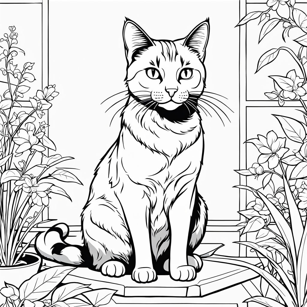Coloring book page featuring an adult cat by Internetor - Playground