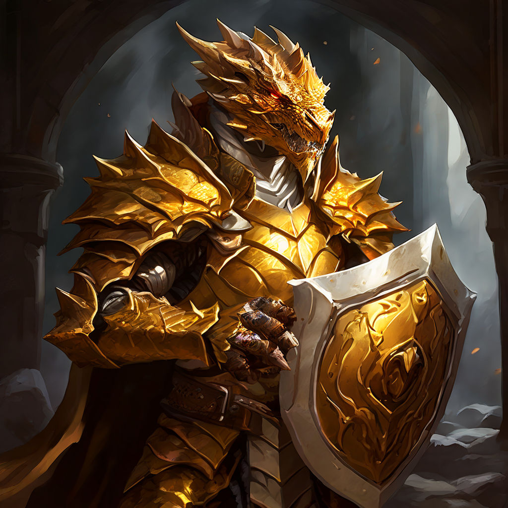 A golden Dragonborn Paladin from Dungeons and Dragons by K O Morita ...