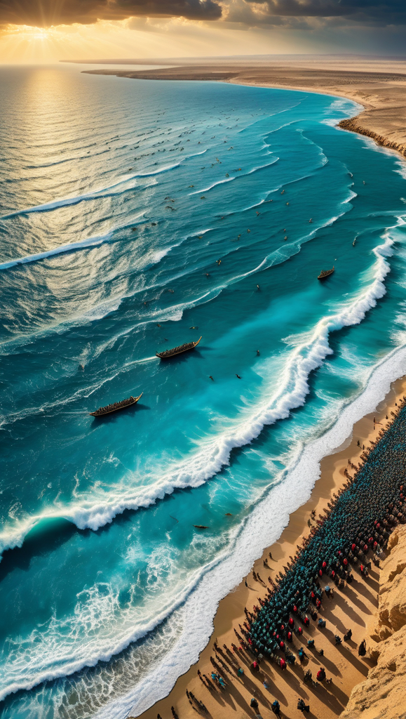 Overhead view of Israelites crossing the Red Sea by Rennen - Playground