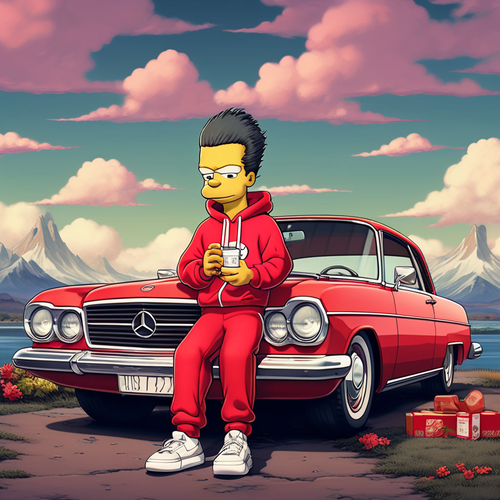 BART Simpson smoking cigarettes with a red hoodie on by Doswell Arts ...