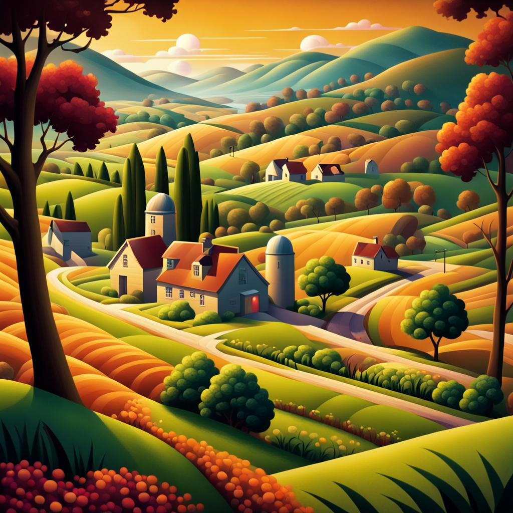 Farm scene with hills and crops. Paul corfield style by Jan Clay Jan ...