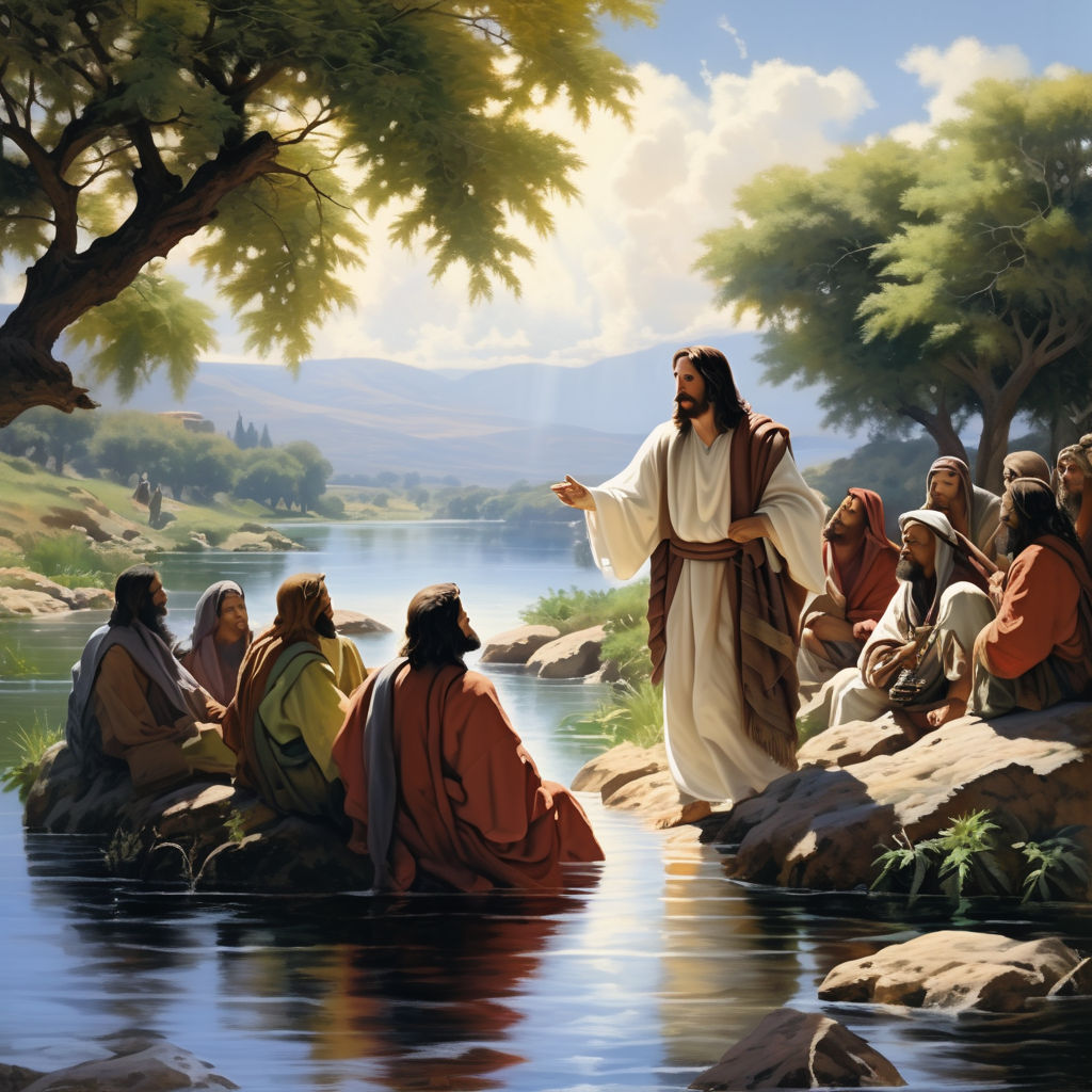 Jesus talking to his disciples by the river of Galilee by Chat Gpr ...
