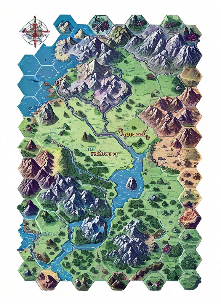 "A realistic and detailed rectangular fantasy map for a four... by 徐雋翔 ...