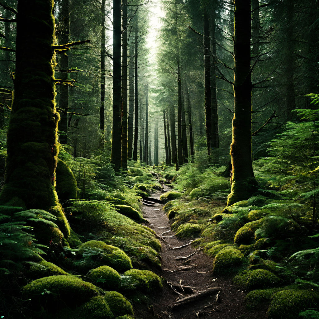 A dense forest of trees with a path carved through them by Jonathan ...