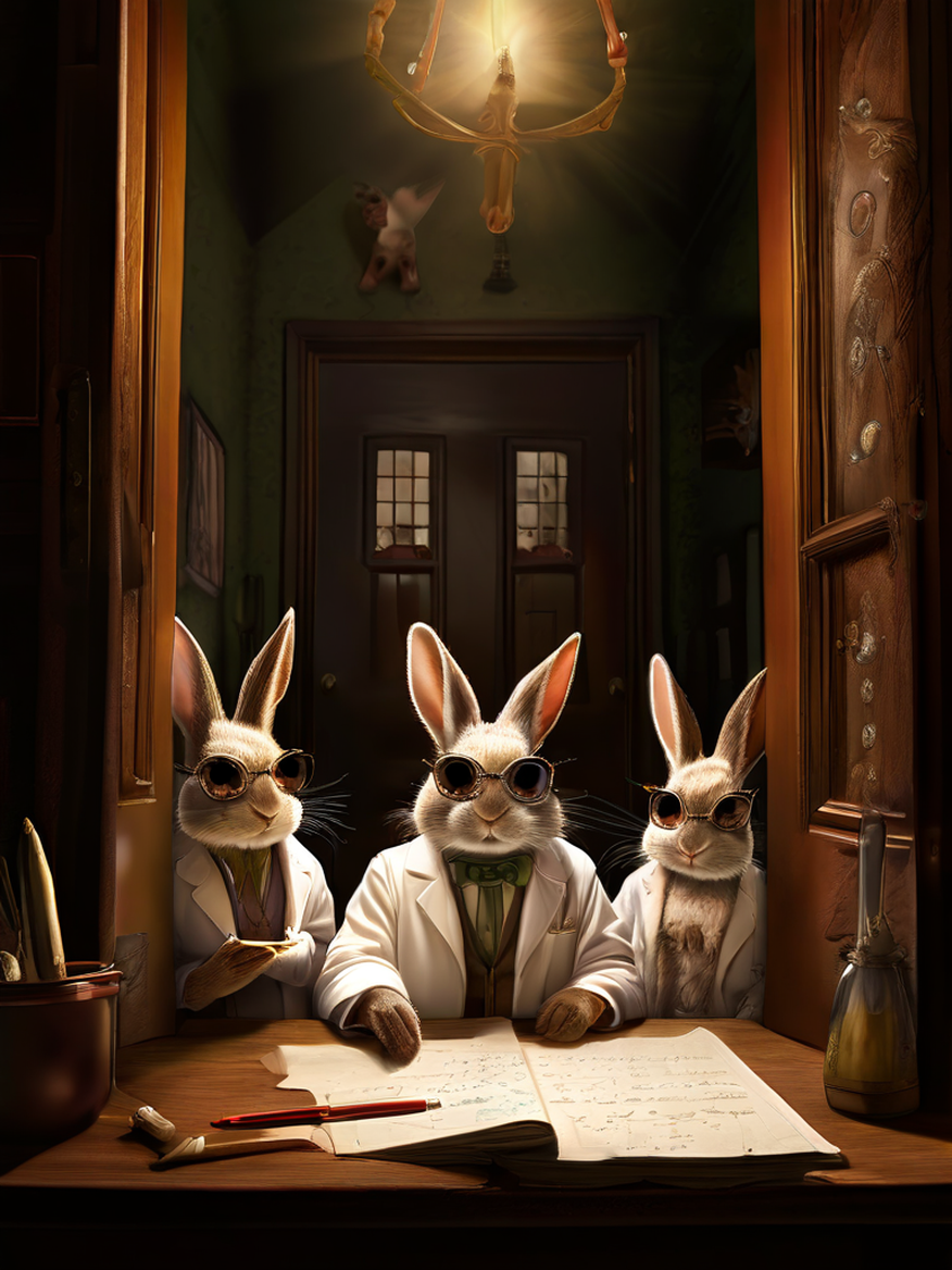 A door opens half way to reveal a room full of curious rabbi... by ...