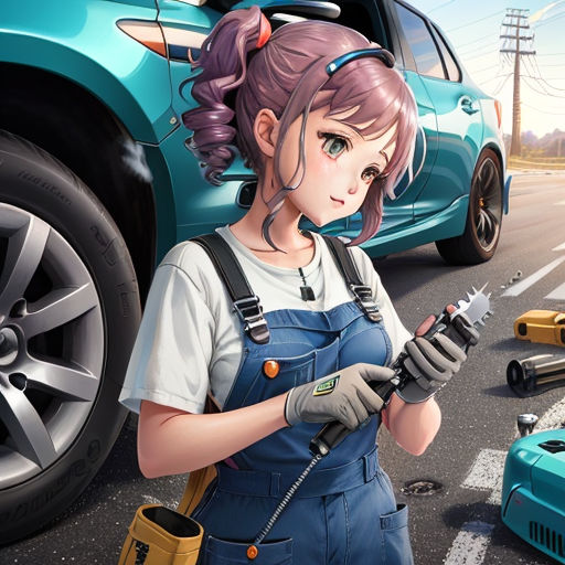 A illustration of a cute anime girl mechanic holding screw d... by Jae ...