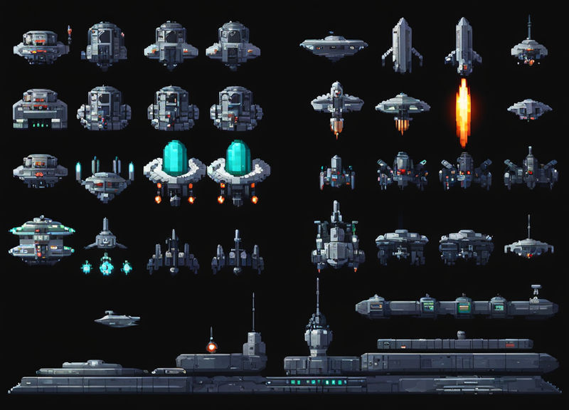 Set of alien Military Space Station sprites. 2D top down. Pi... by 310 ...