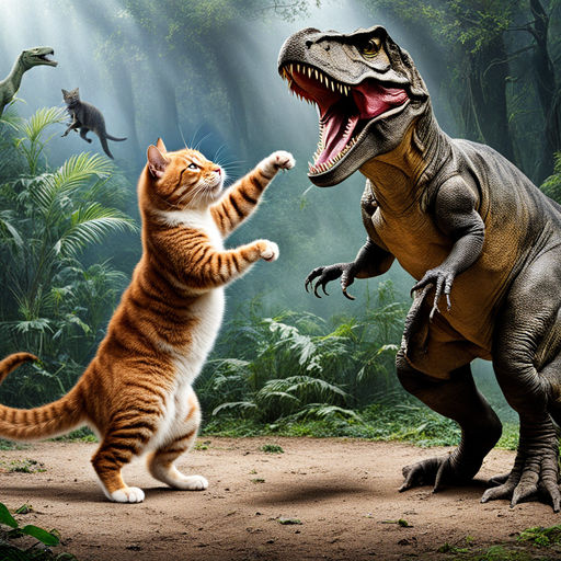 A cat fighting a t-rex by Scott Frayn - Playground