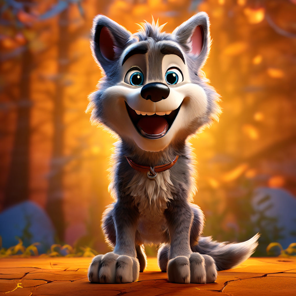 3D Pixar-style wolf mascot towering with formidable build by ??? y ... 3D Pixar-style wolf mascot towering with formidable build by ??? y ...