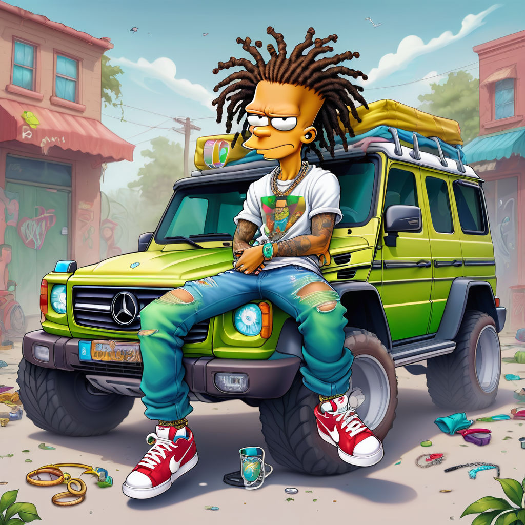 Create an African American version of Bart Simpson with shou... by ...