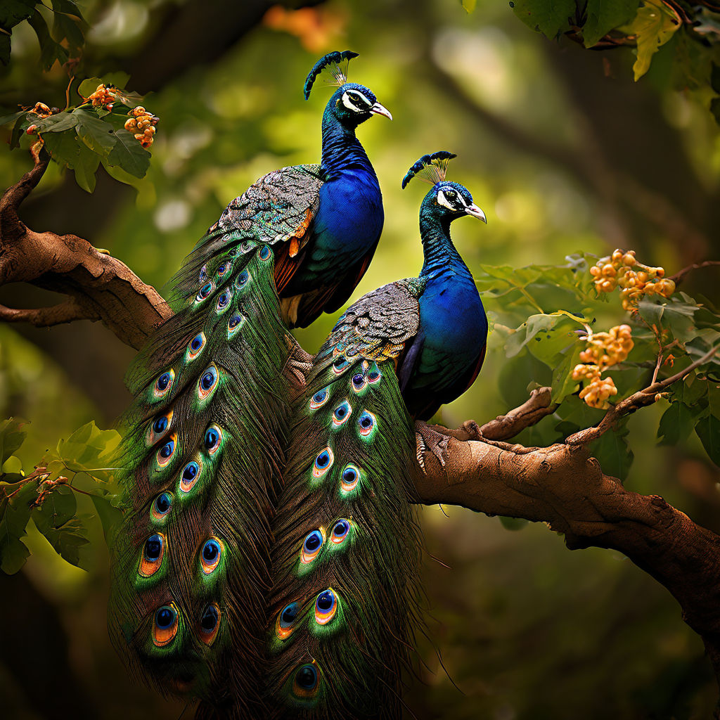Two peacock bird setting in tree by Rohan Oraon - Playground