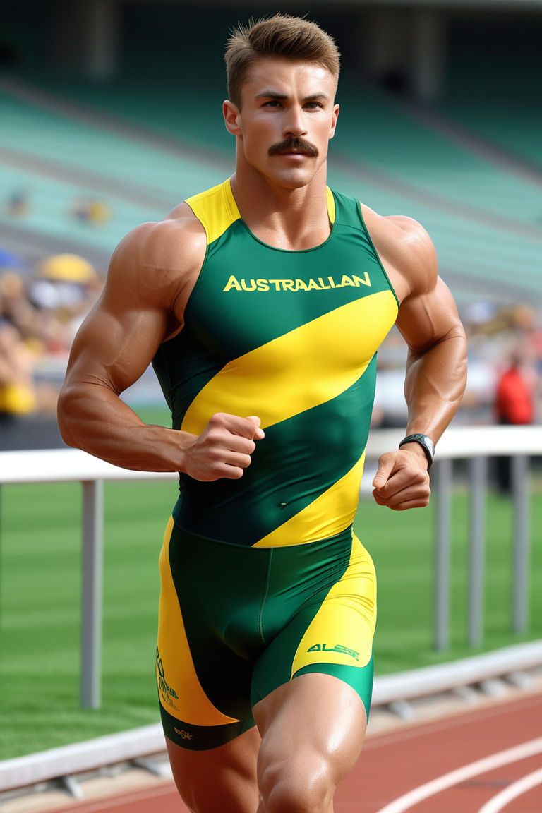 Australian Olympic 100-metre sprinter wearing green and yell... by ...