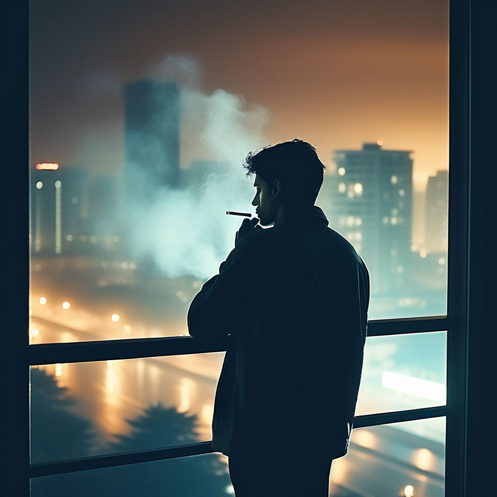 Sad depressed Boy smoking cigarette in his balcony by chilly melomaniac ...