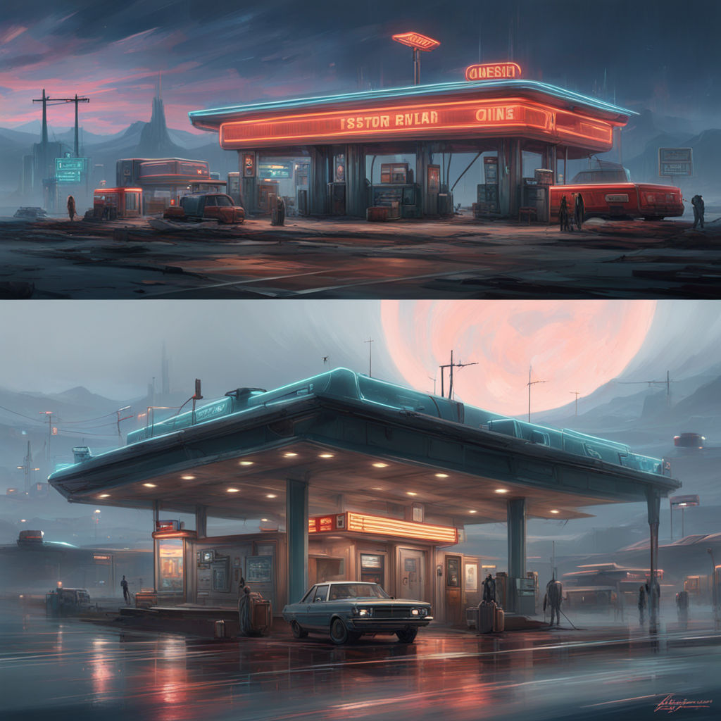 Highway gas station and a diner in blade runner outside town... by ...