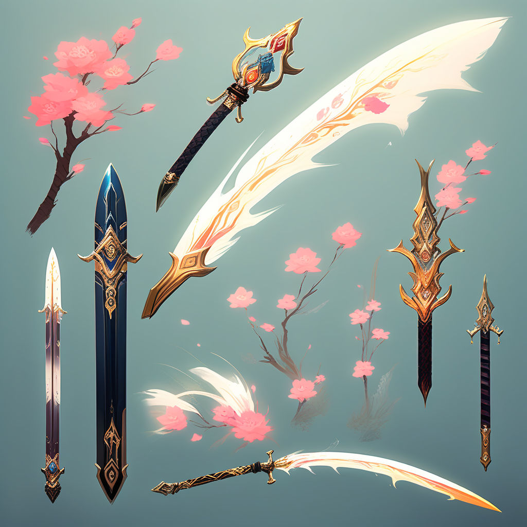 Intricate fantasy weapon concept drawings by Jam Jam - Playground