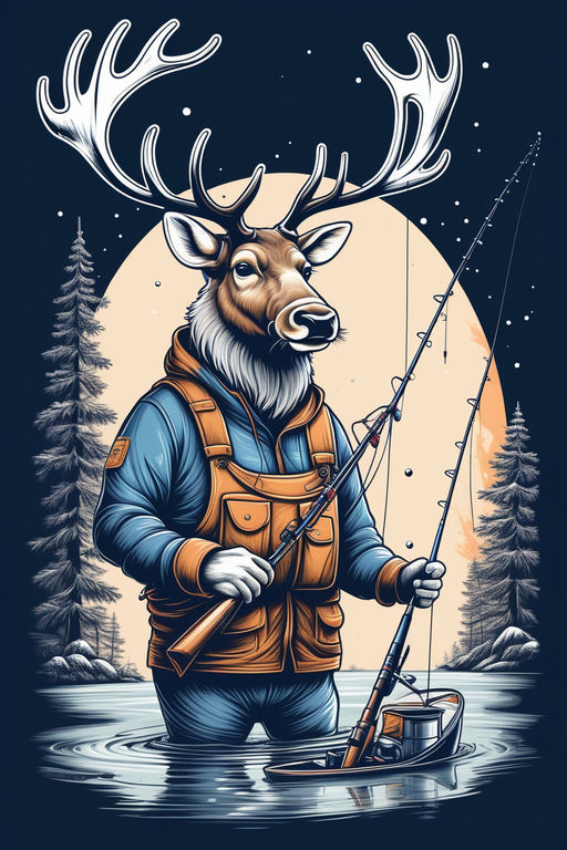 A detailed illustration of a reindeer fishing by Tk - Playground