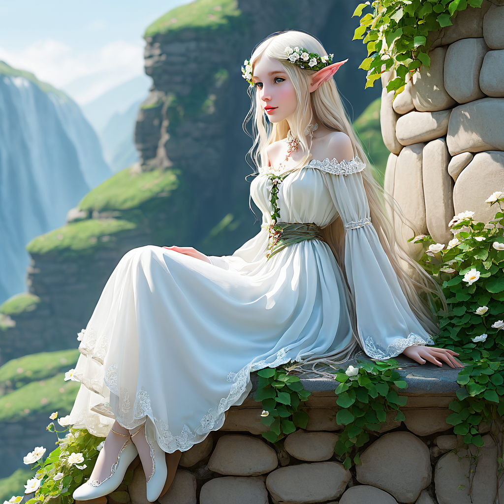 Elf maiden sitting on a wall by GlimpseMaster - Playground