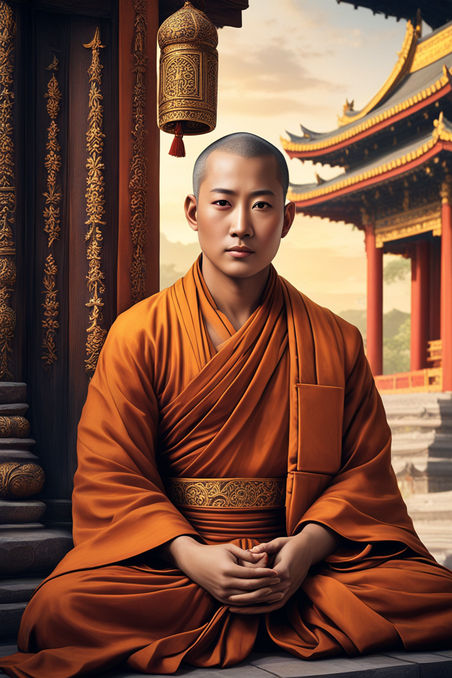 "Craft a detailed avatar of a monk exuding tranquility by Romeo ...