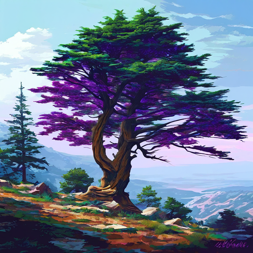 Green and purple cedar trees by Victor Mufarej - Playground