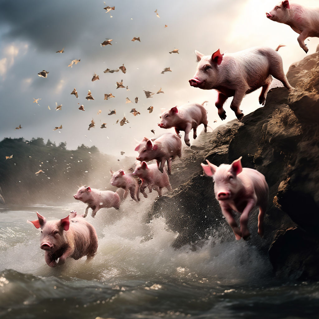 500 pigs running and falling off a cliff into water by Brian Burnette ...