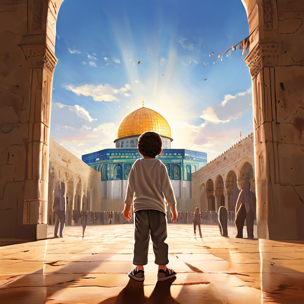 Child stands in Al-Aqsa Mosque courtyard by Ezis k. - Playground