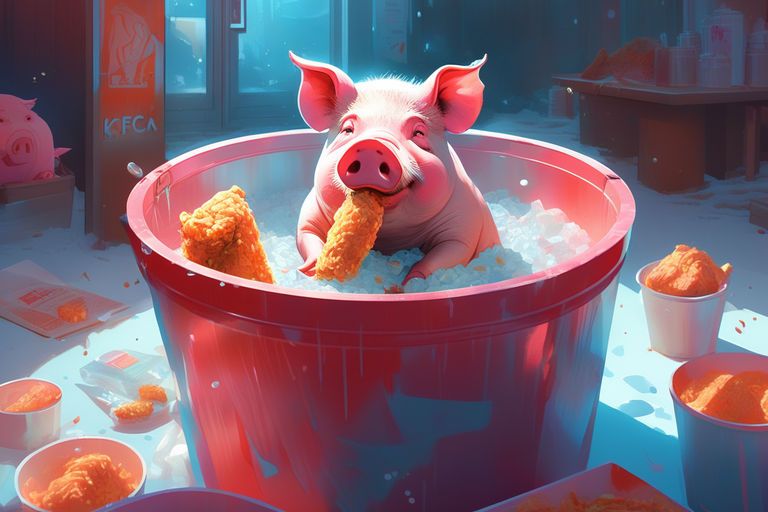 Pig sitting in ice bucket eating kfc by Acr - Playground