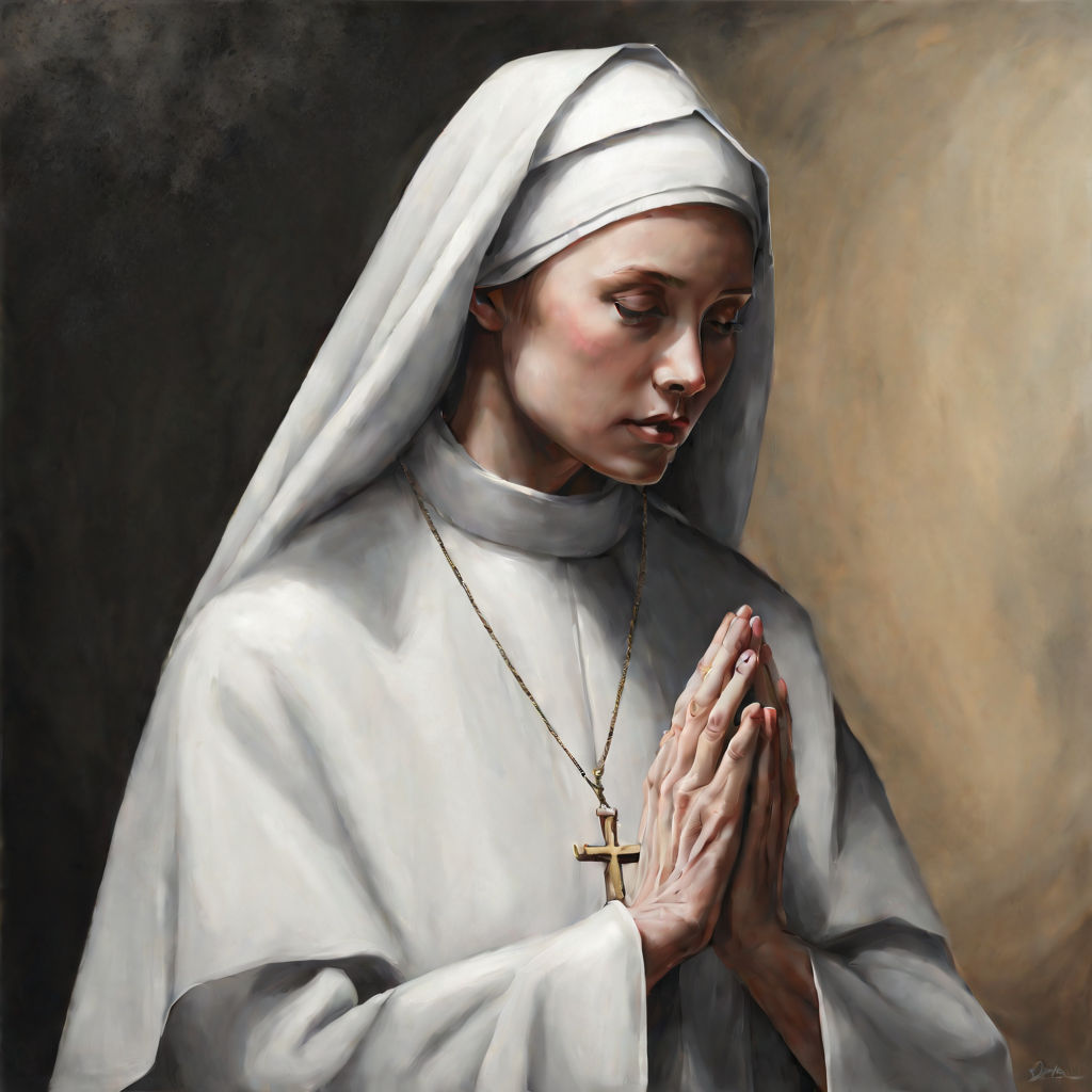 Draw me an oil painting of a praying nun by sanacionenergetica - Playground