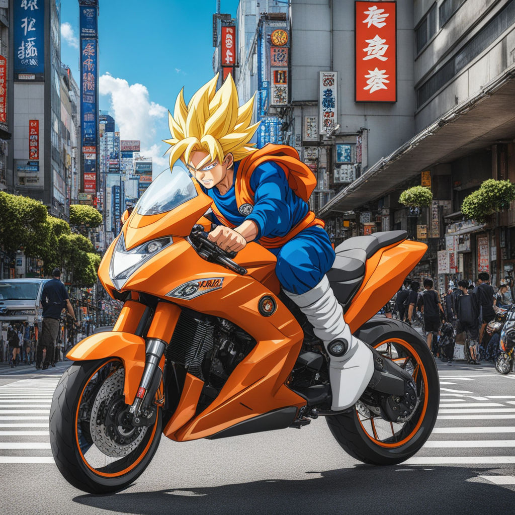 Goku riding a motorcycle in Tokyo by jaspreet grewal - Playground