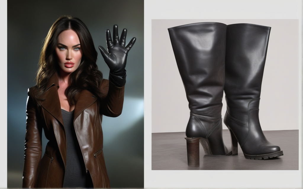 Megan Fox adorned in a sleek leather coat and gloves by Machead ...