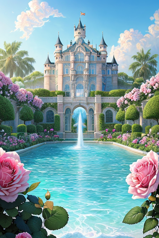 A masterpiece of a royal large castle rose garden & large wa... by ...