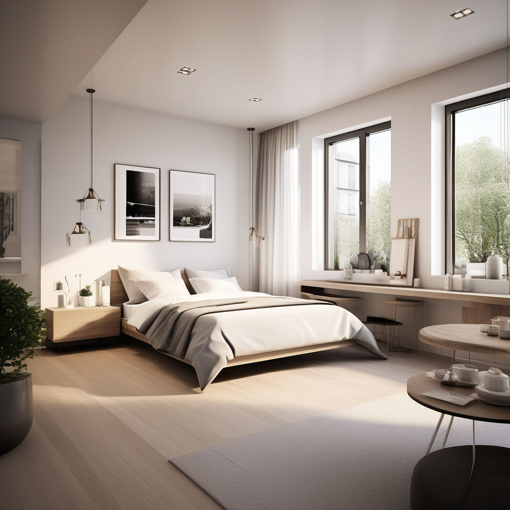 "Design a stylish studio interior measuring 3.07m x 5.97m by Максим ...