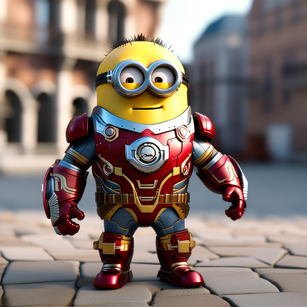 Minion dressed in Iron Man armor from the MCU by Mike Root - Playground