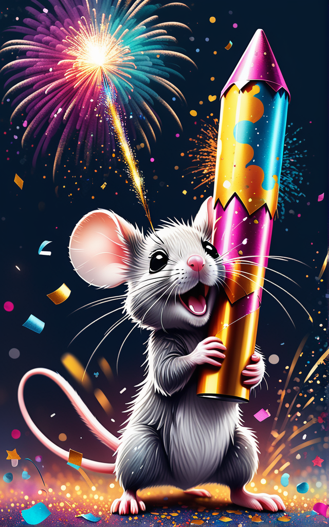 A cute mouse hold a big fireworks rocket by K. Ingrid - Playground