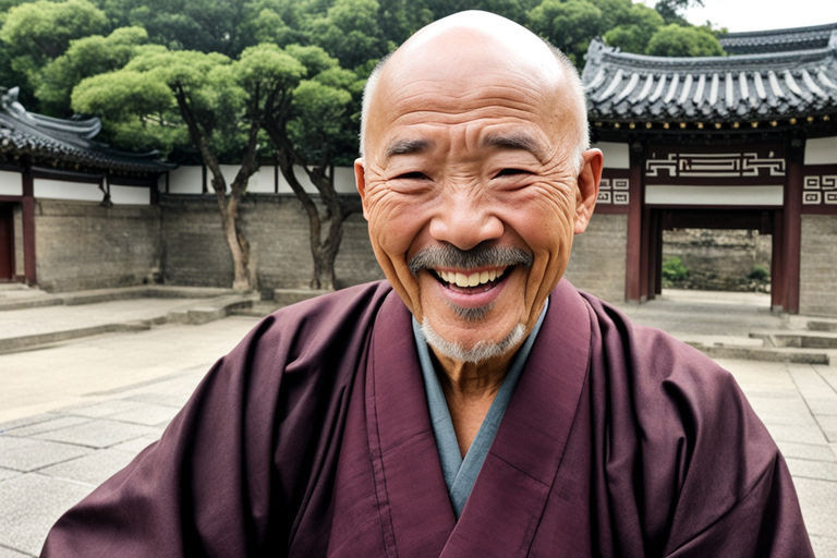 A happy old man with a toothless bald head dressed as a Kore... by 연규헌 ...