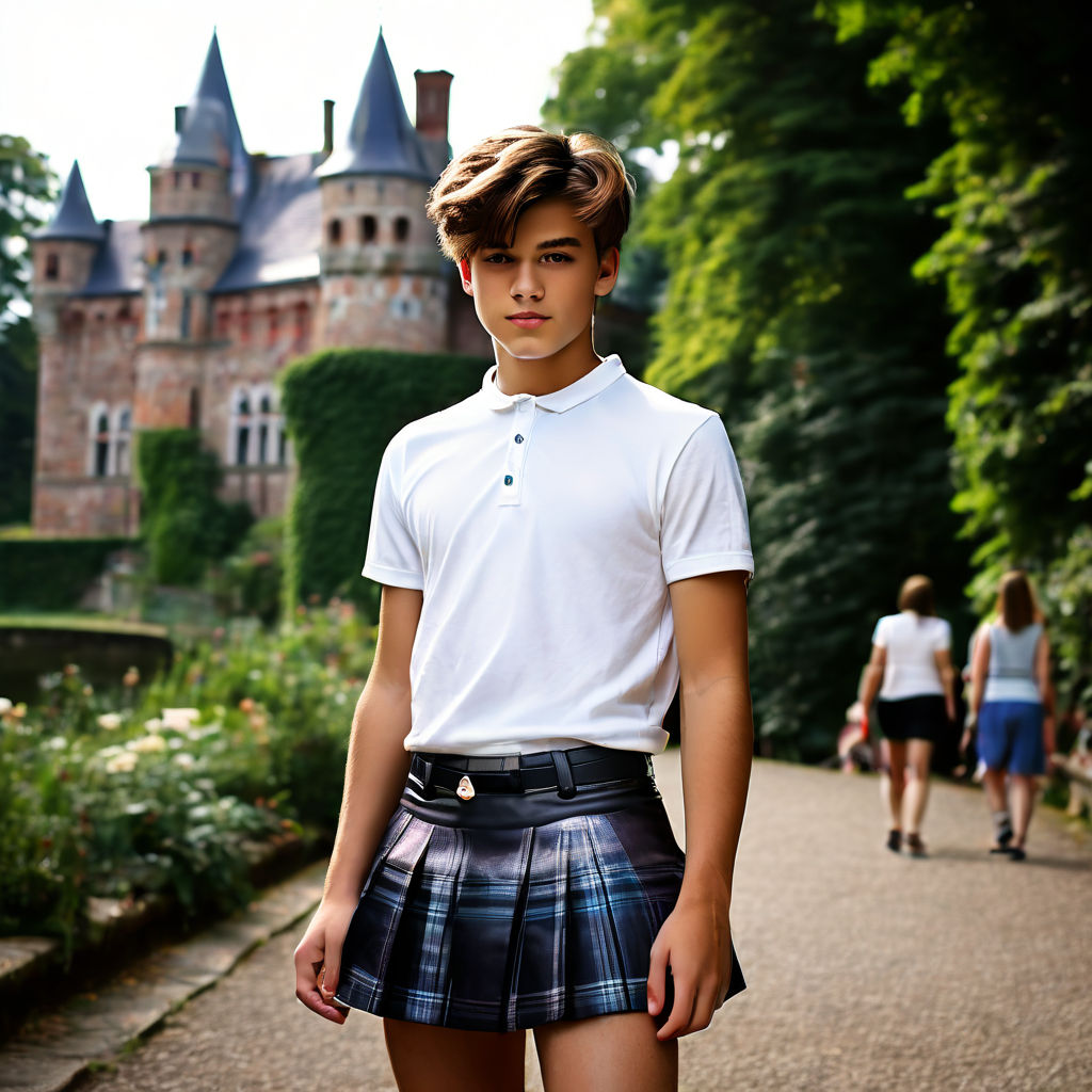 18 yr. teen boy in a mini skater skirt by Ruby - Playground