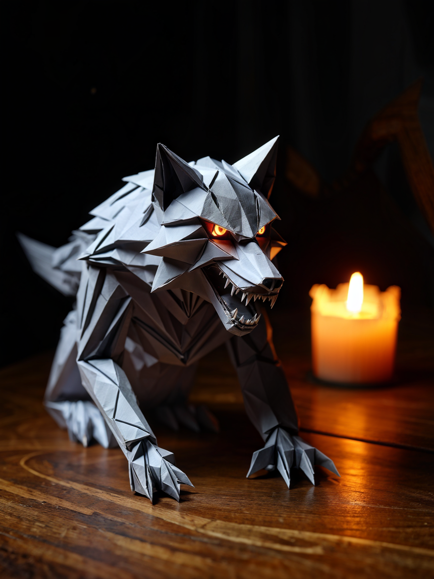 Origami werewolf sculpted from textured paper by Jey (SoliKey) - Playground