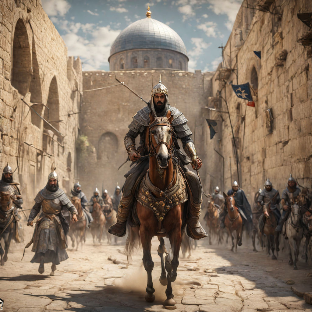 Salahuddin al ayubi in full armor entering jerusalem with hi... by ...