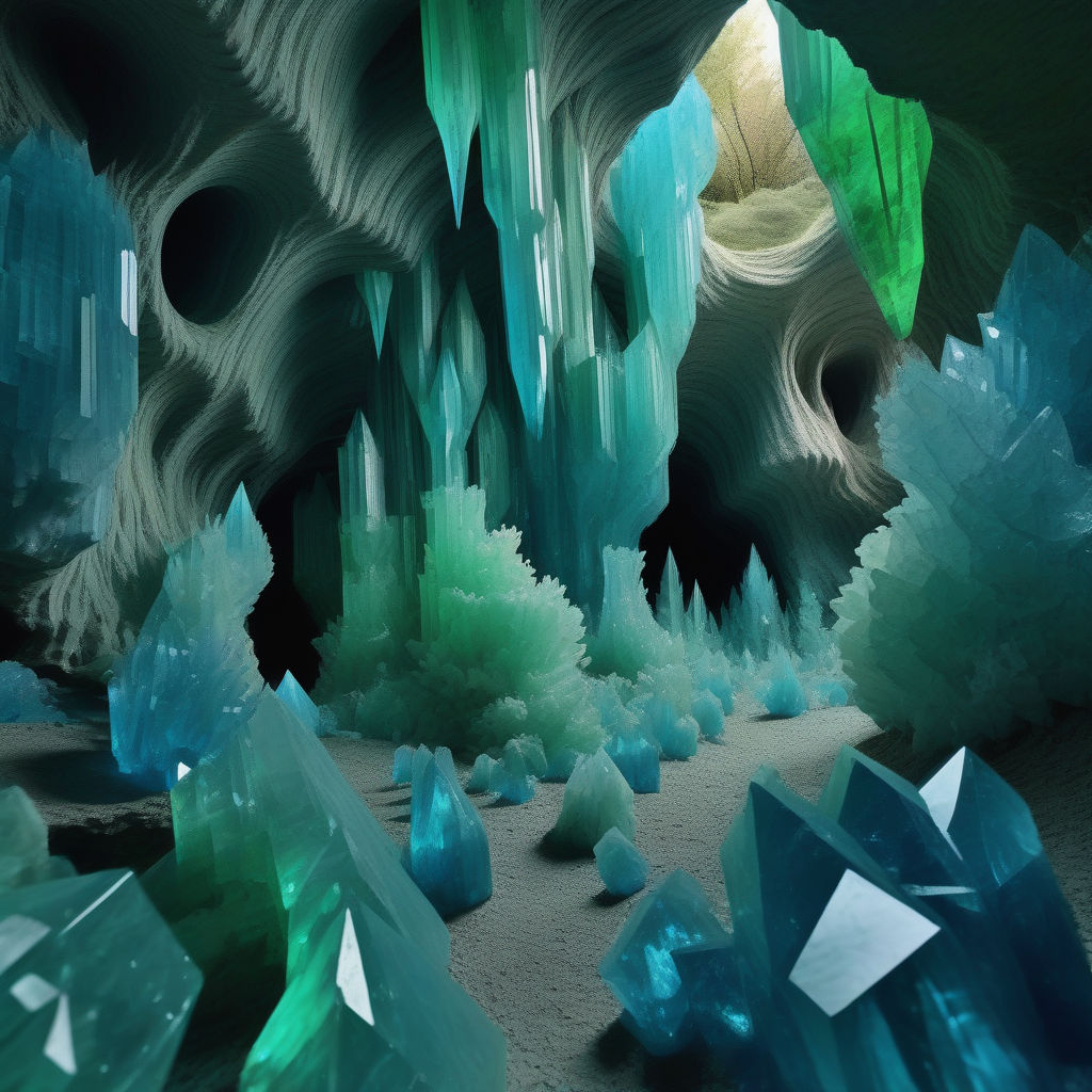 Colorful crystalline caverns in greens and blues by Silvia - Playground