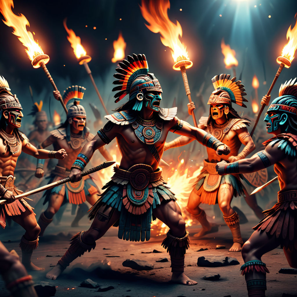 Mayan and aztec warriors in an epic battle by Apuntes Brad - Playground