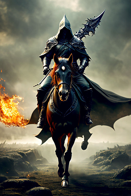 Full body photograph of a powerful nazgul riding a fantasy d... by ...