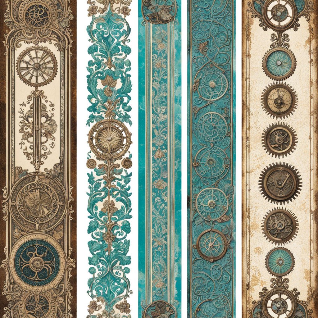 Create a vintage distressed image of 4 long strip stickers f... by ...