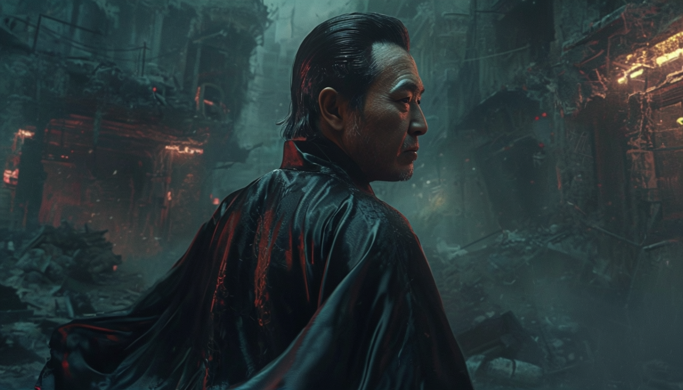 A three-quarter view from behind of a 40-year-old East Asian... by ...