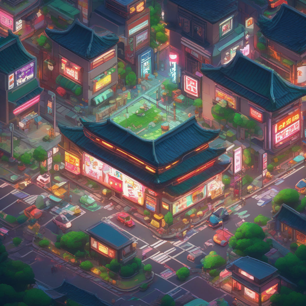 High angle top down pixel art view of a Korean cityscape by 이우림 ...