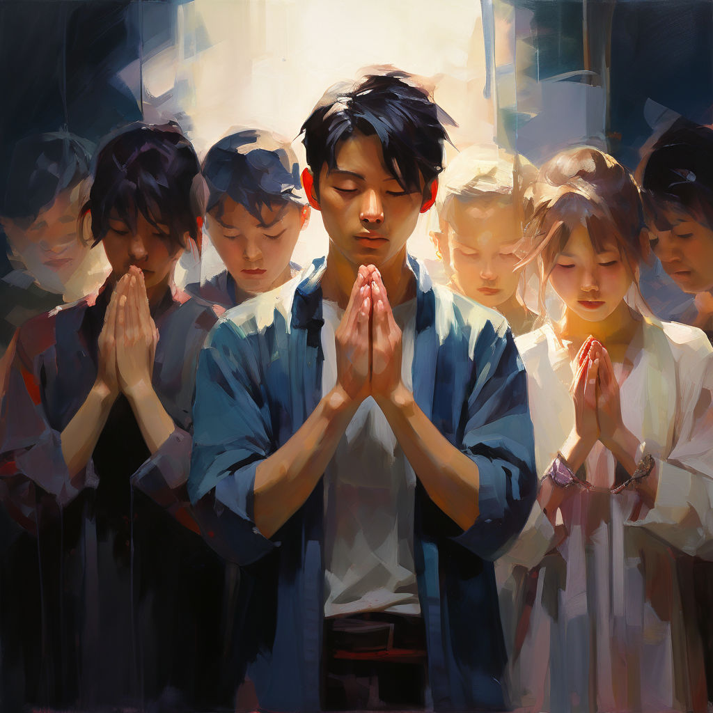 A group of Chinese praying with their hands clasped together by 善緣 ...