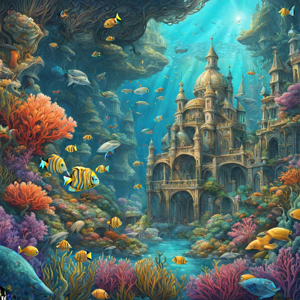Draw an imaginative underwater city teeming with vibrant mar... by ...