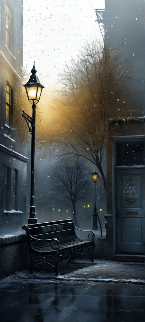 Create a highly detailed winter evening urban scene in the s... by ...