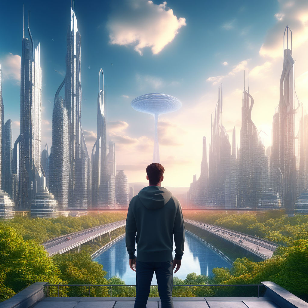 A man standing Infront of a future city 4k by Ahmad Reza Kashmiri ...