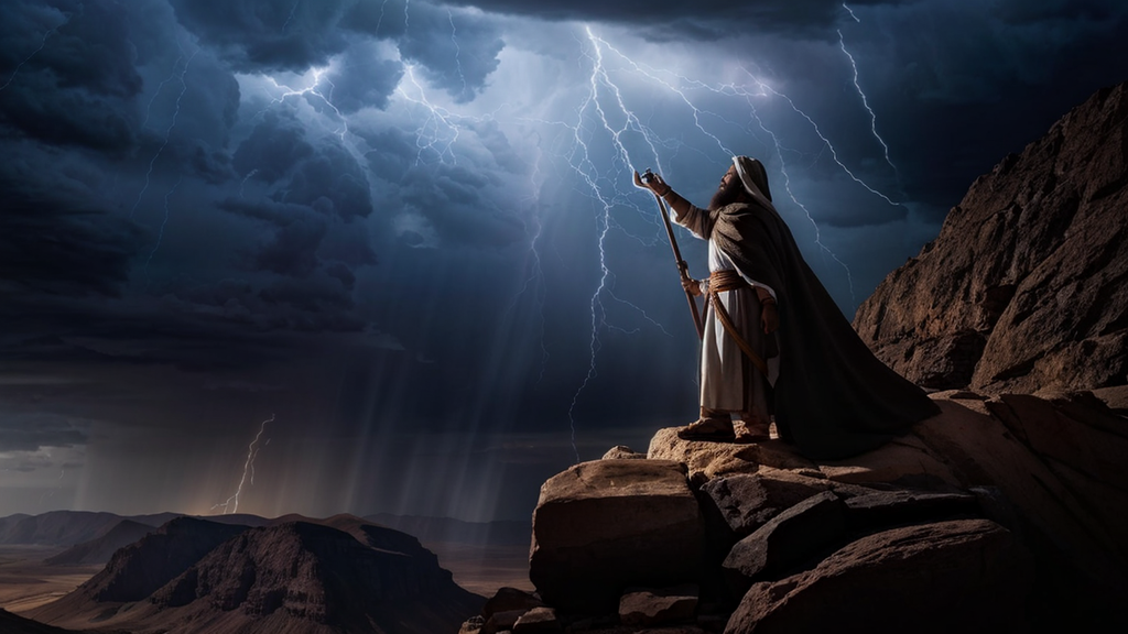 Image of Moses on the summit of Mount Sinai by Santa Biblia - Playground